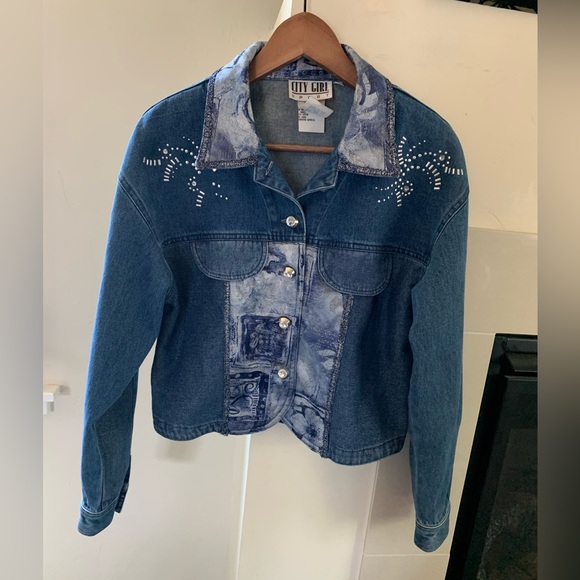 City Girl | Jackets & Coats | Vtg Bedazzled Cropped Denim Jacket 8s ...